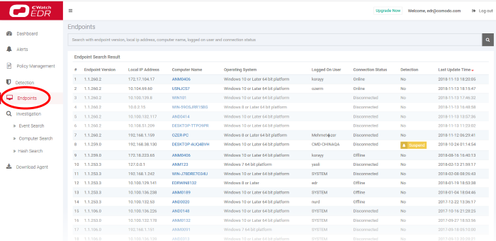 Step 2 – Add Endpoints to EDR, Endpoint Management Tools, Security Endpoint, Comodo EDR